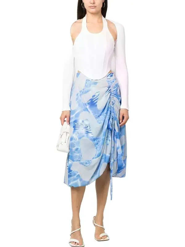 PERKS AND MINI Graphic Print Ruched Midi Skirt - Blue