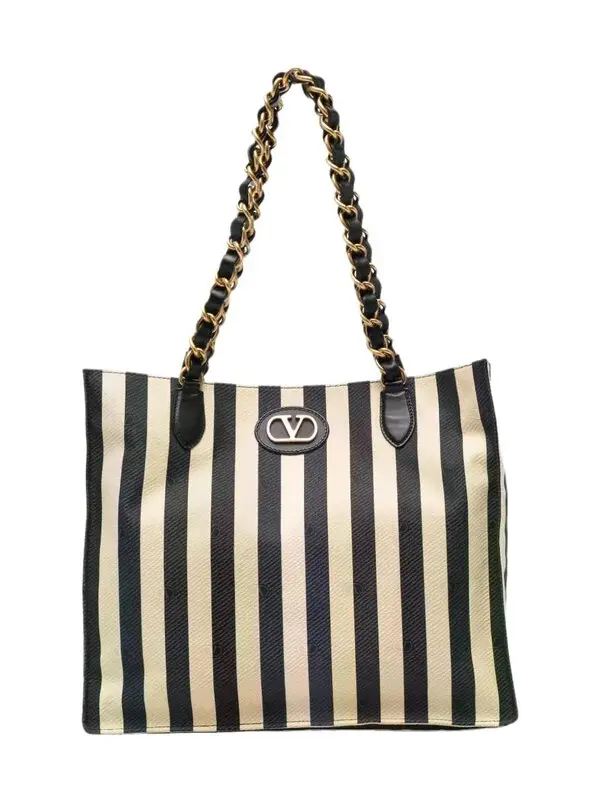Valentino Garavani Vlogo Signature Striped Shoulder Bag - Black
