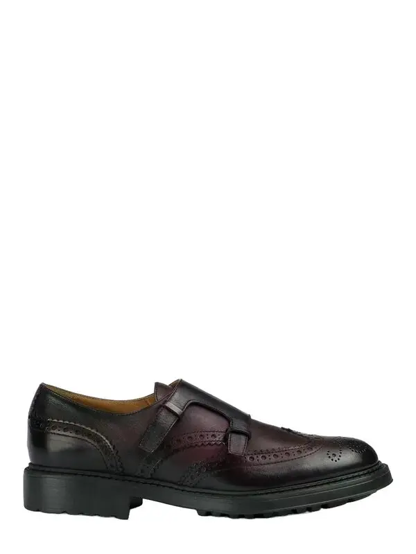 DOUCAL'S Burgundy Leather Double Monk Strap Brogues - Brown