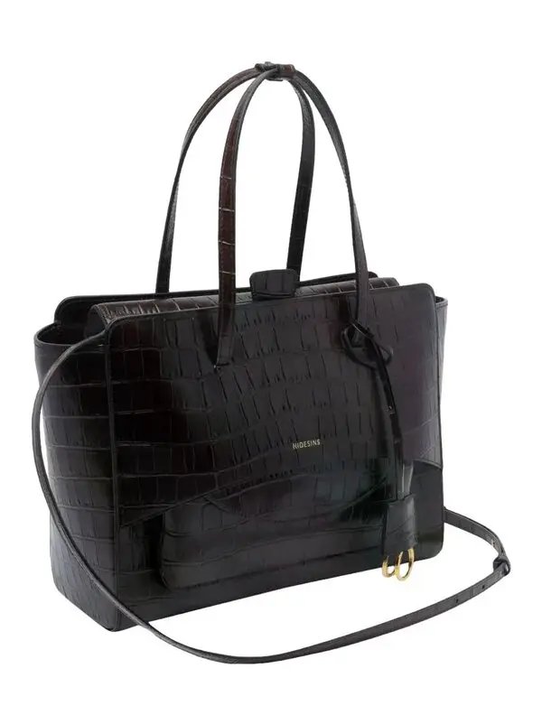 HIDESINS Medium Flap Croc-effect Patent Leather Tote Bag - Brown
