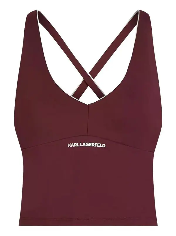 Karl Lagerfeld Contrast-piping V-neck Athleisure Tank Top - Red