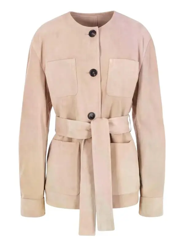 Max Mara Belted Suede Jacket - Neutrals