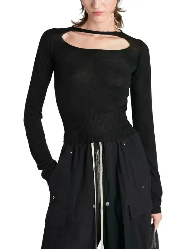 Rick Owens Cut-out Ribbed-trim Long-sleeve Top - Black