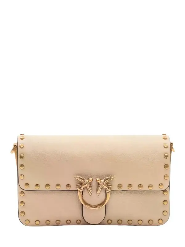 Pinko Baby Love One Slouchy Stud Embellished Shoulder Bag - Neutrals