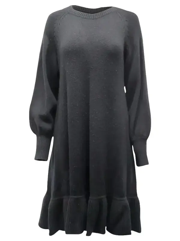 Co Bishop-sleeve Knitted Wool Dress - Black