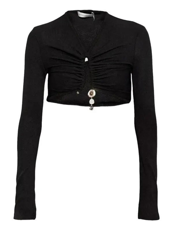 Christopher Esber Ruched Crystal-pendant Cropped Top - Black