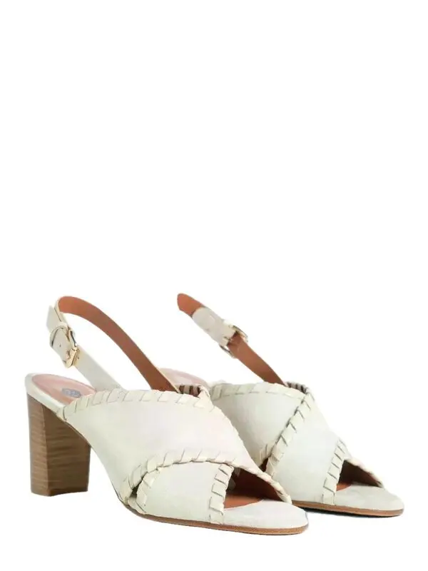 Roberto Festa Cream White Suede Crossover Strap Block Heel Sandals - Neutrals