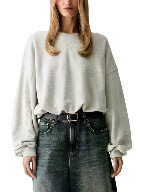 GESTUZ Dropped-shoulder Sweatshirt With Logo Embroidery - Grey