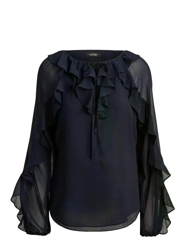 Ralph Lauren Ruffled Sleeve V-neck Blouse - Blue