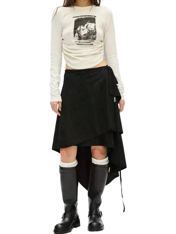 ANN DEMEULEMEESTER Birit Asymmetric Pinstriped Wrap Skirt - Black
