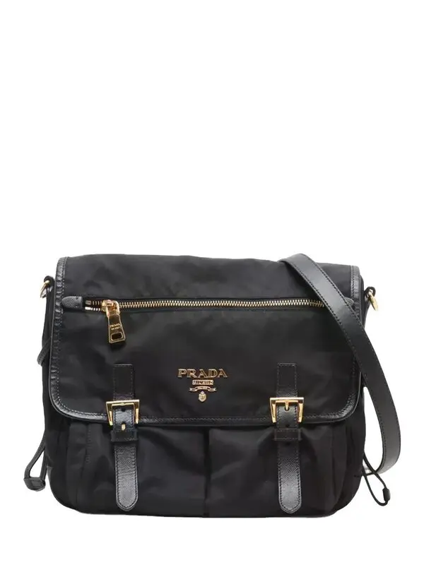 Prada Tessuto Saffiano Trimmed Messenger Bag - Black