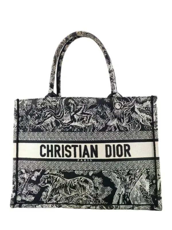 Dior Book Embroidered Canvas Medium Tote Bag - Blue