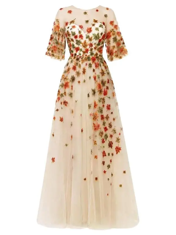 GEMY MAALOUF Open-back Leaf-embroidered Gown - Neutrals