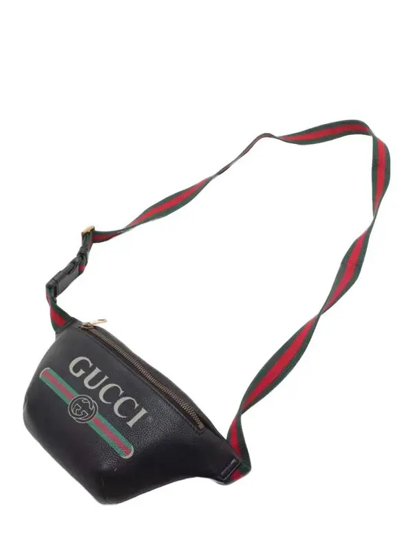 Gucci Grained Calfskin Web Logo Belt Bag - Black