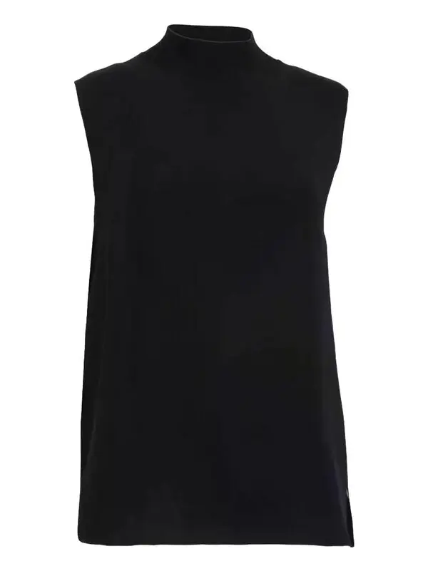 Theory Mock Neck Sleeveless Silk Top - Black