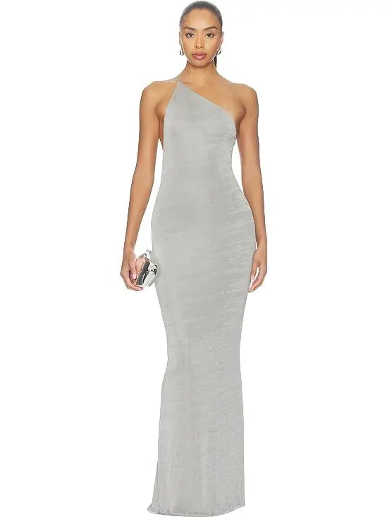 SEROYA Gabriella One-shoulder Maxi Dress - Grey