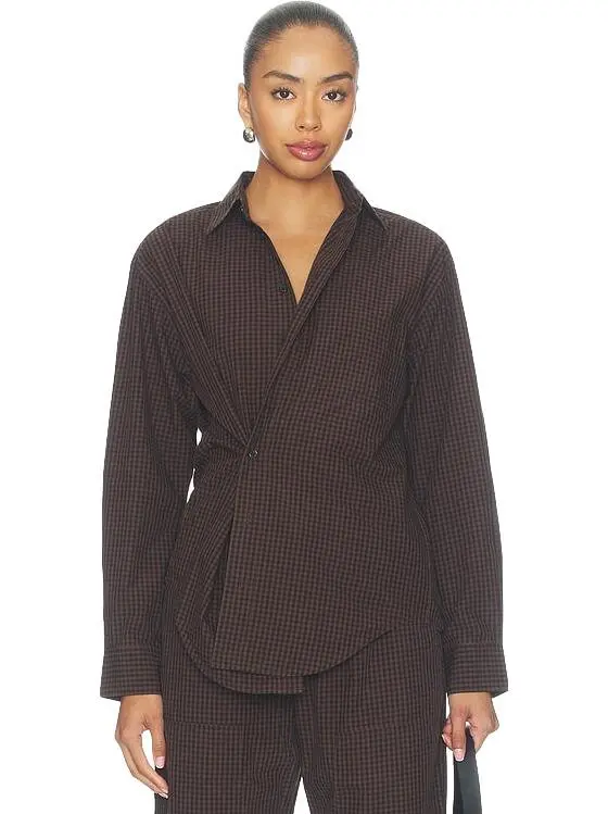 PISTOLA Mila Long Sleeve Button Down Wrap Top - Brown