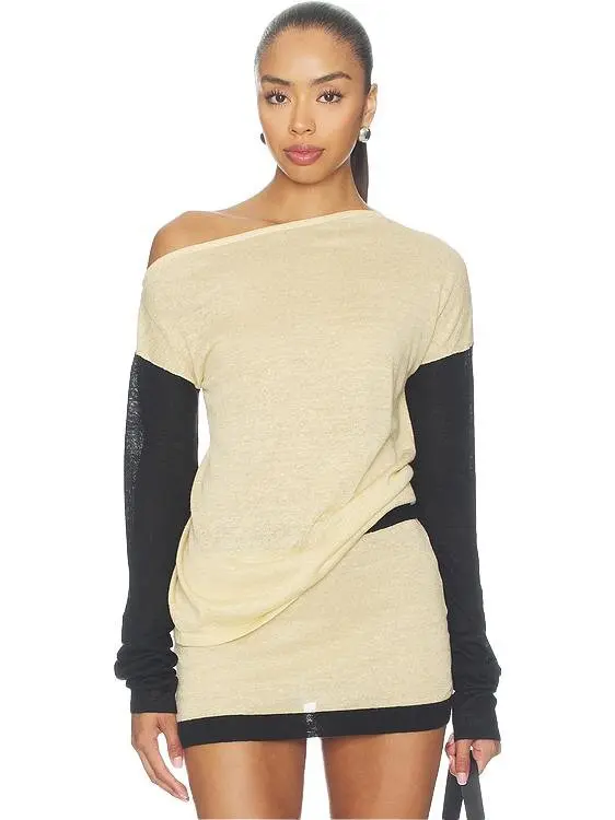 AYA MUSE Off-shoulder Linen Knit Top - Yellow