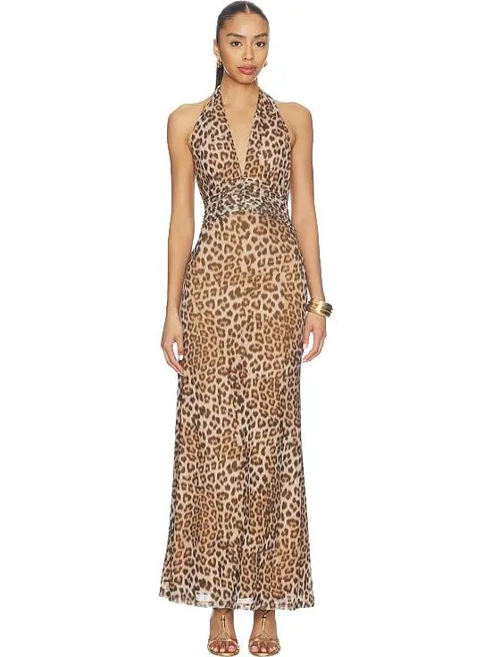 Bardot Elera Printed Mesh Maxi Dress - Brown