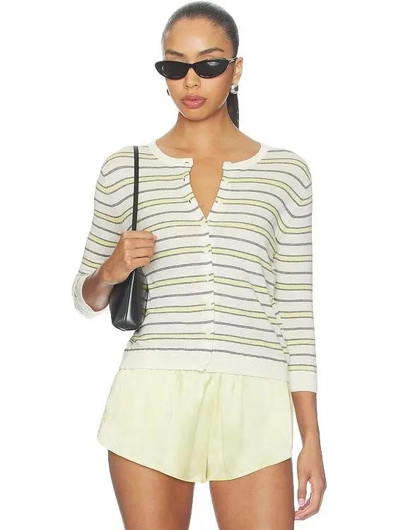 Vince Striped 3/4 Sleeve Cardigan - Multi