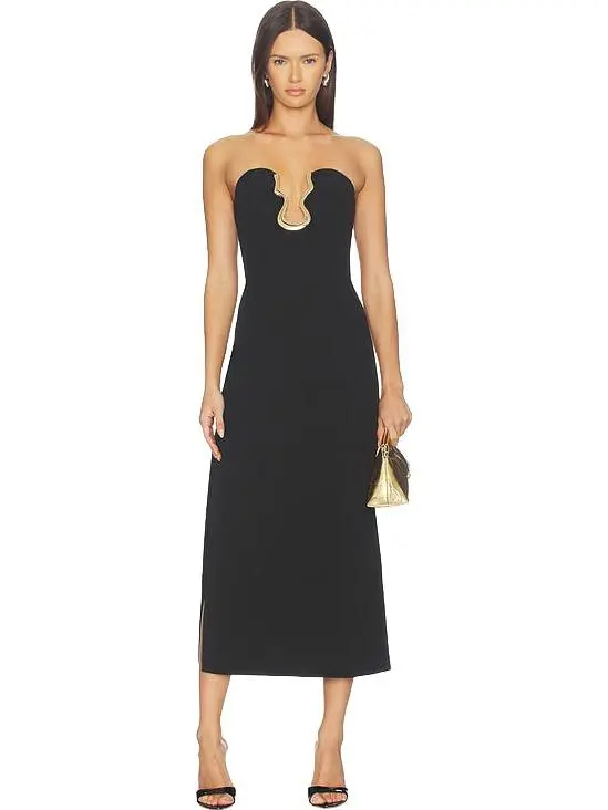 Bardot Strapless Midi Dress With Bronze-tone Hardware - Black
