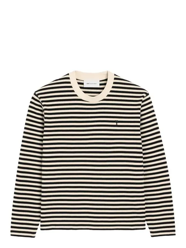 AMI Paris De Coeur Striped T-shirt - Black