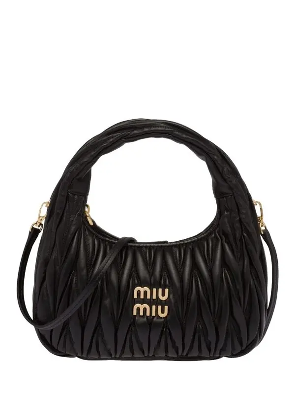 Miu Miu Wander Matelassé Leather Hobo Bag - Black