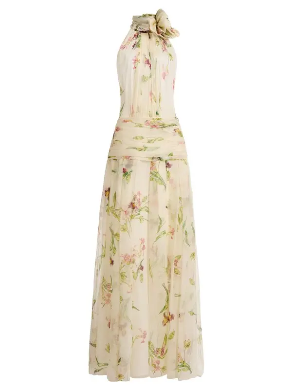 Zuhair Murad Organza Draped Floral Silk Maxi Dress - Print