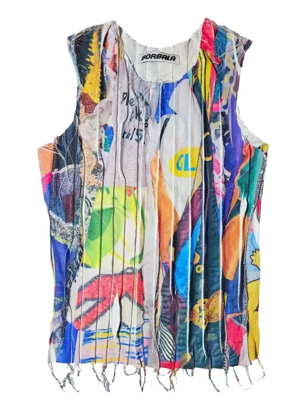 BORBALA Illusion Patchwork Sleeveless Top - Blue