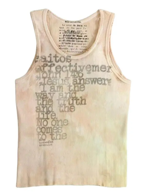 SAITOS Faded Effect Slogan Print Vest - Neutrals