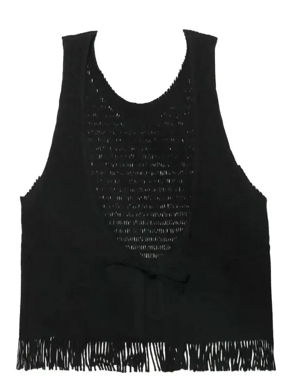 Issey Miyake Open-knit Fringe Trim Top - Black