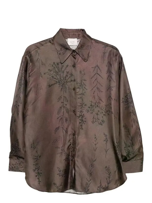 ALYSI Silk Floral Print Shirt - Brown