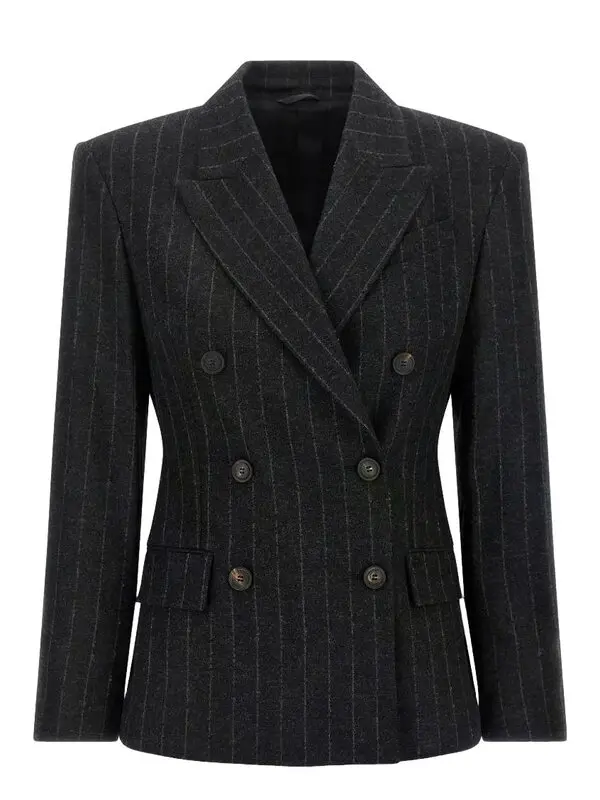 Brunello Cucinelli Double-breasted Pinstripe Blazer - Grey