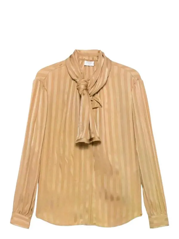 Saint Laurent Striped Pussy-bow Blouse - Neutrals