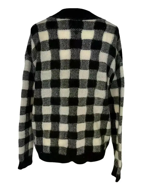 Dior Checkered V-neck Long Sleeve Sweater - Black