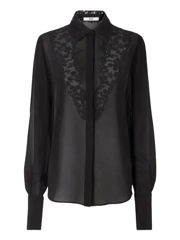 Fendi Georgette Shirt With Lace Inserts - Black