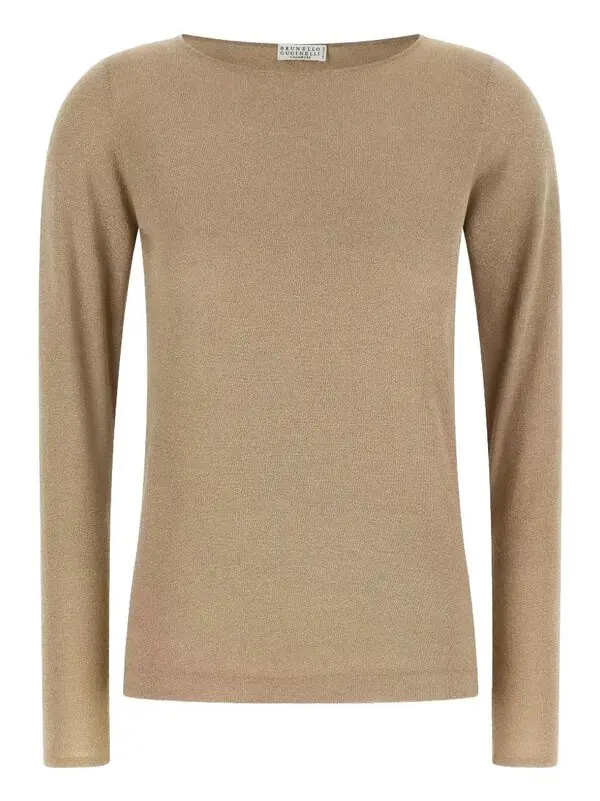 Brunello Cucinelli Sparkling Fine Knit Boat Neck Long Sleeve Pullover - Neutrals