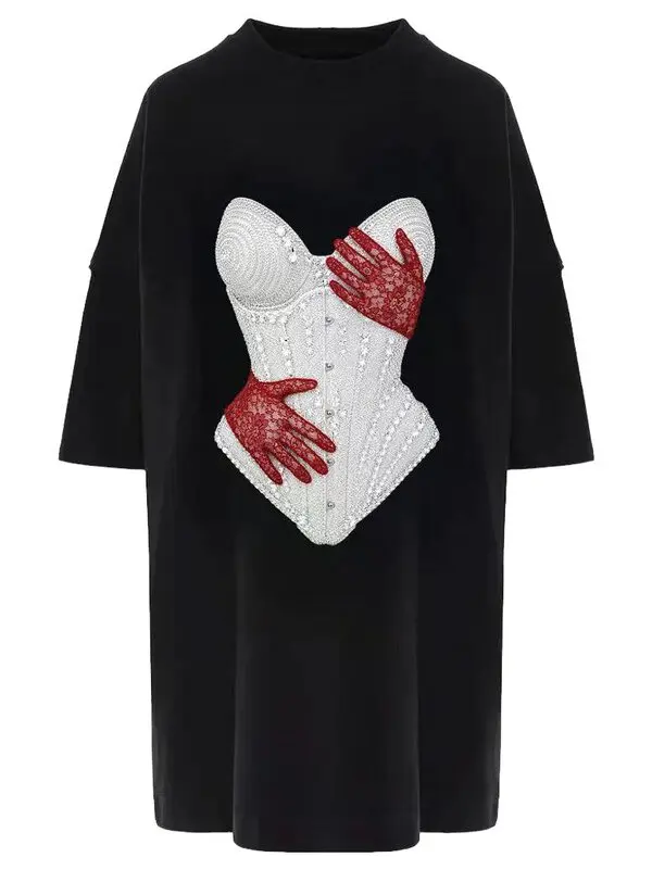 HAMZA Graphic Print Mini Dress - Black