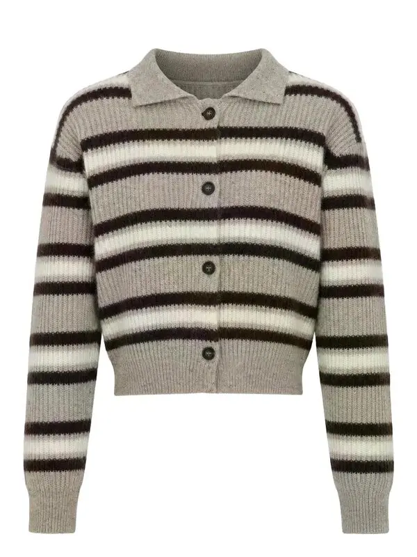 Brunello Cucinelli Striped Ribbed Cardigan - Grey