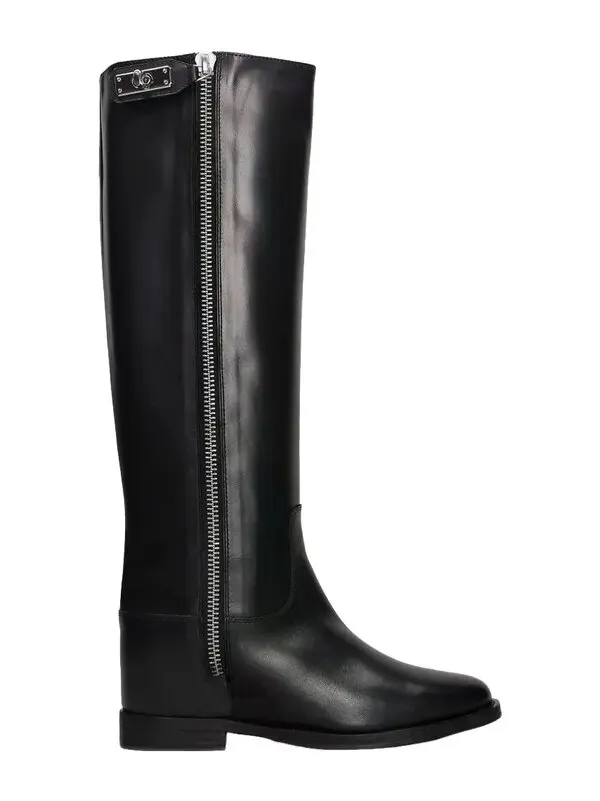VIA ROMA 15 Zip-fastening Buckle-detail Knee-high Leather Boots - Black
