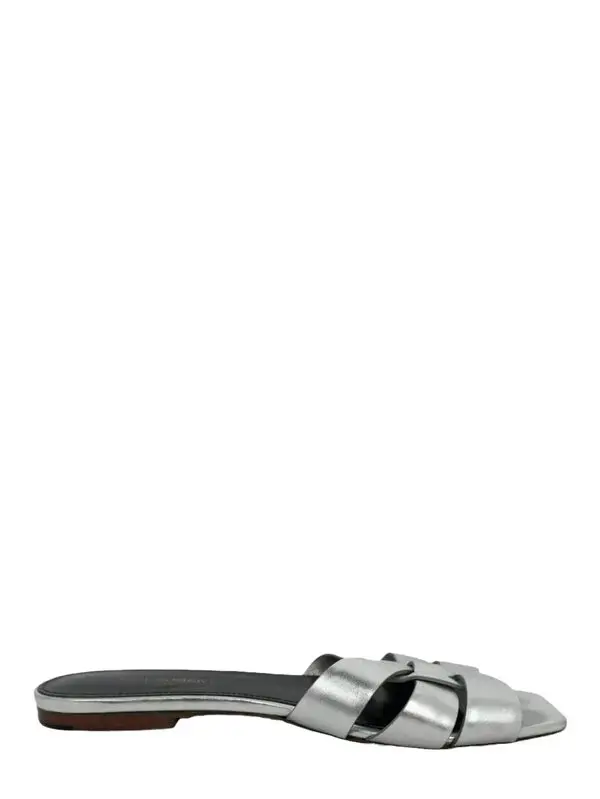 Saint Laurent Tribute Woven Slides - Silver