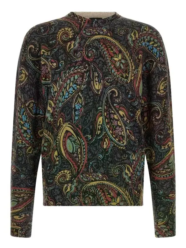 Etro Paisley Print Crew Neck Sweater - Black
