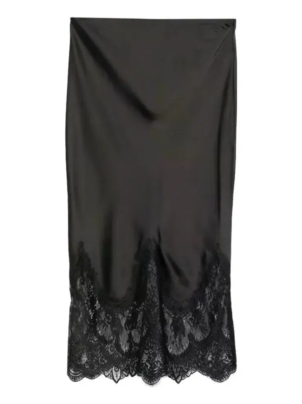 Norma Kamali Lace Trim Midi Skirt - Black