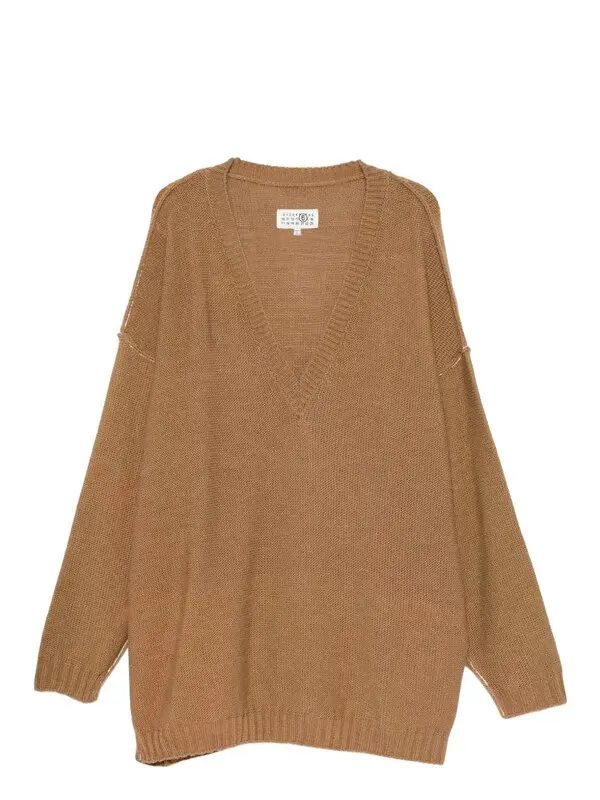 MAISON MARGIELA V-neck Oversized Knit Sweater - Brown