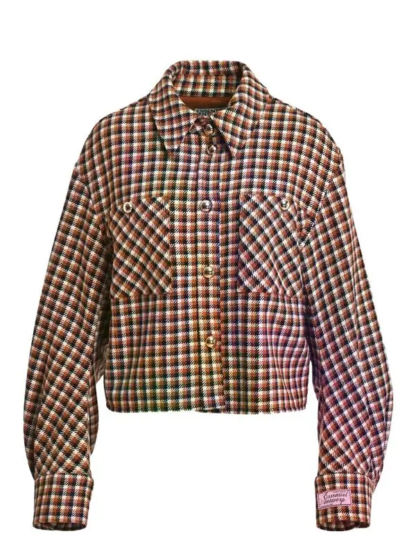 Essentiel Antwerp Checked Shirt Jacket - Brown