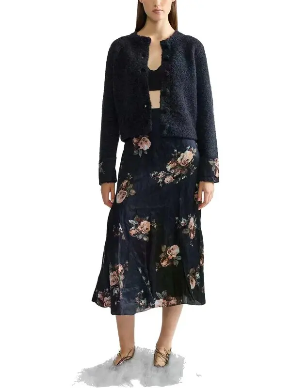 Erdem Bouclé Floral Cuff Cardigan - Black
