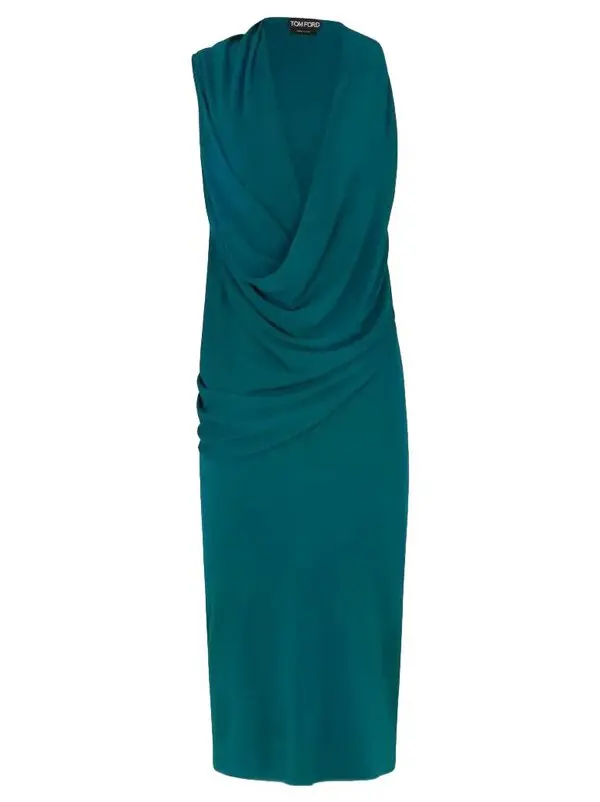 TOM FORD Crepe Jersey Asymmetrical Draped Cocktail Dress - Black