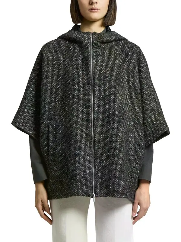 Peserico Hooded Bouclé-knit Cape - Grey