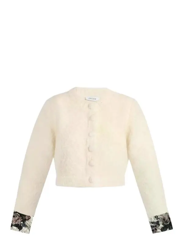 Erdem Bouclé Cardigan With Floral Trim - Neutrals