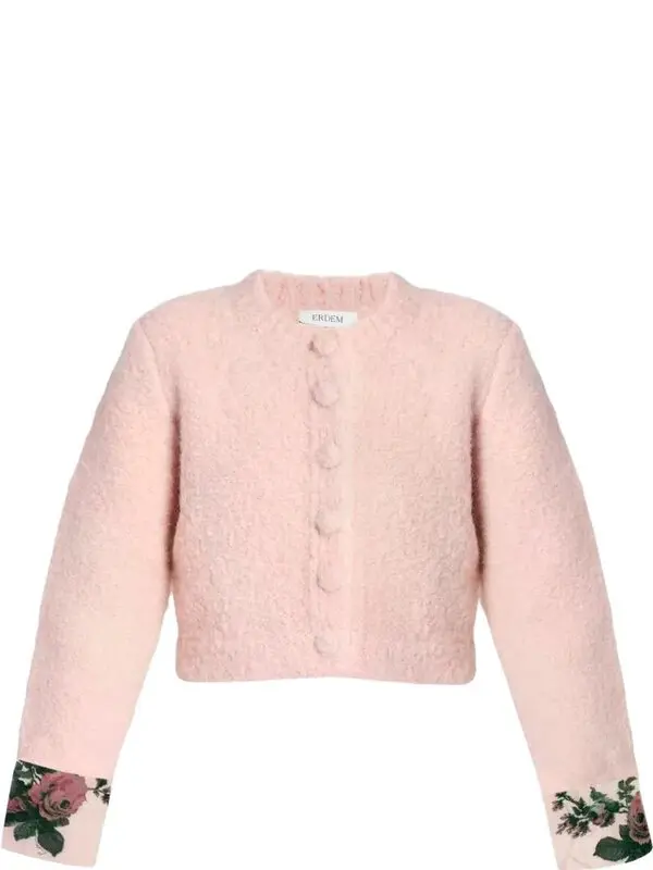 Erdem Bouclé Cardigan With Floral Detail - Pink